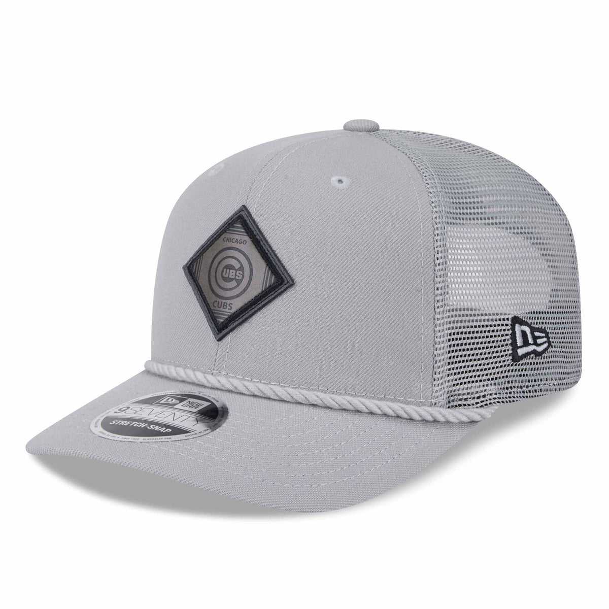 Chicago Cubs Leather Logo 9SEVENTY Stretch Snap Trucker Cap ...